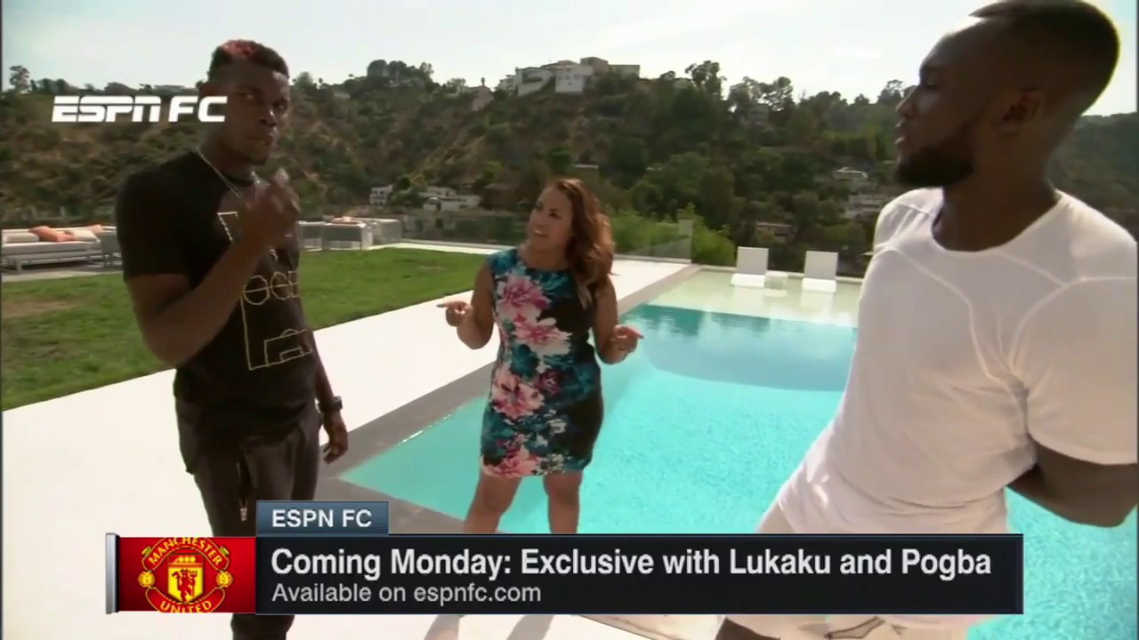 Paul Pogba pushes an unsuspecting reporter into swimming pool. - YouTube