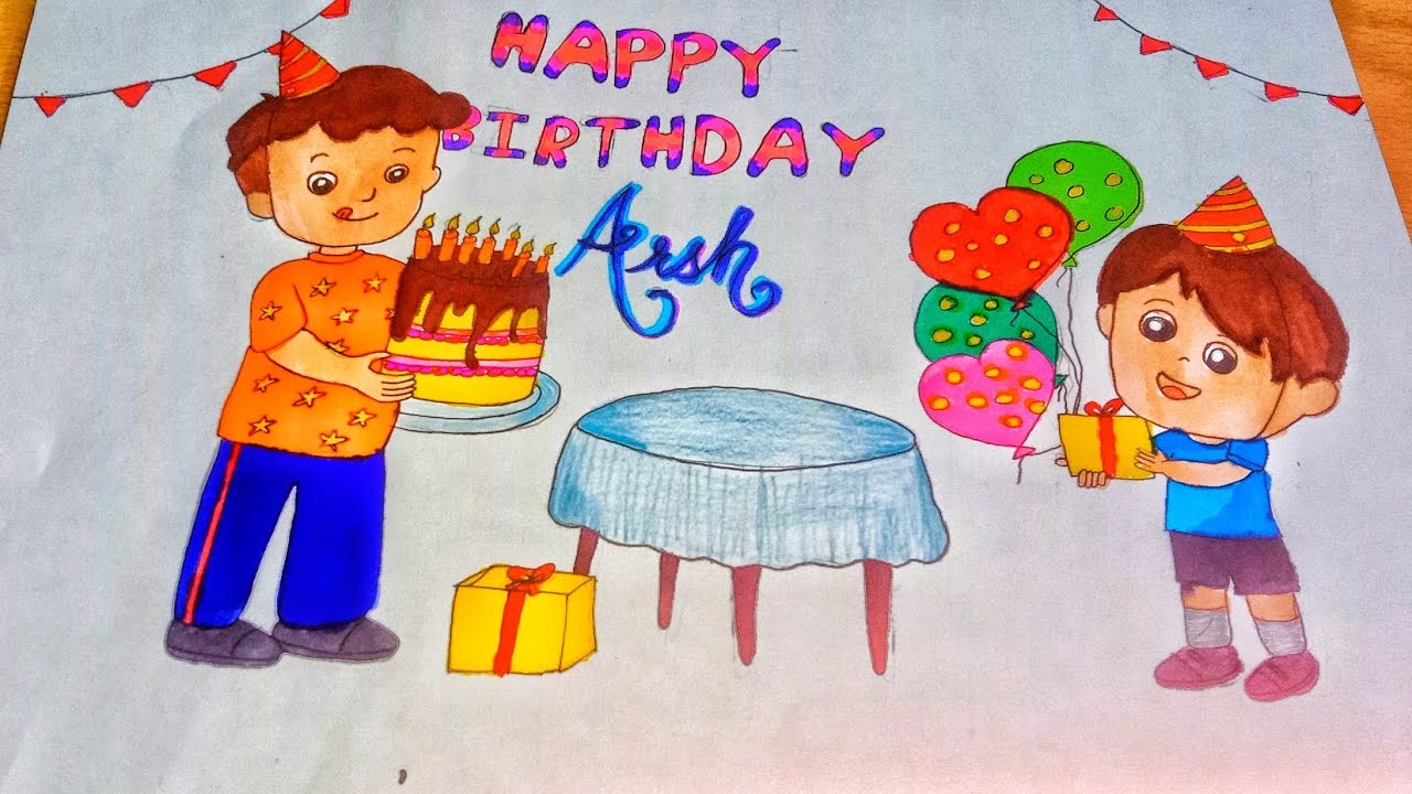 How to draw Birthday party drawing 😇🥰 step by step 🥰🥰 - YouTube