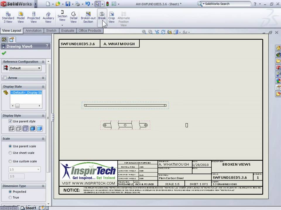 SolidWorks Broken Views by Inspirtech - YouTube