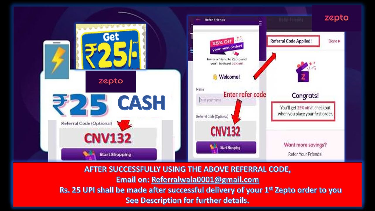 Zepto Referral Code : CNV132 Zepto Refer and Earn :) 25% off, First ...