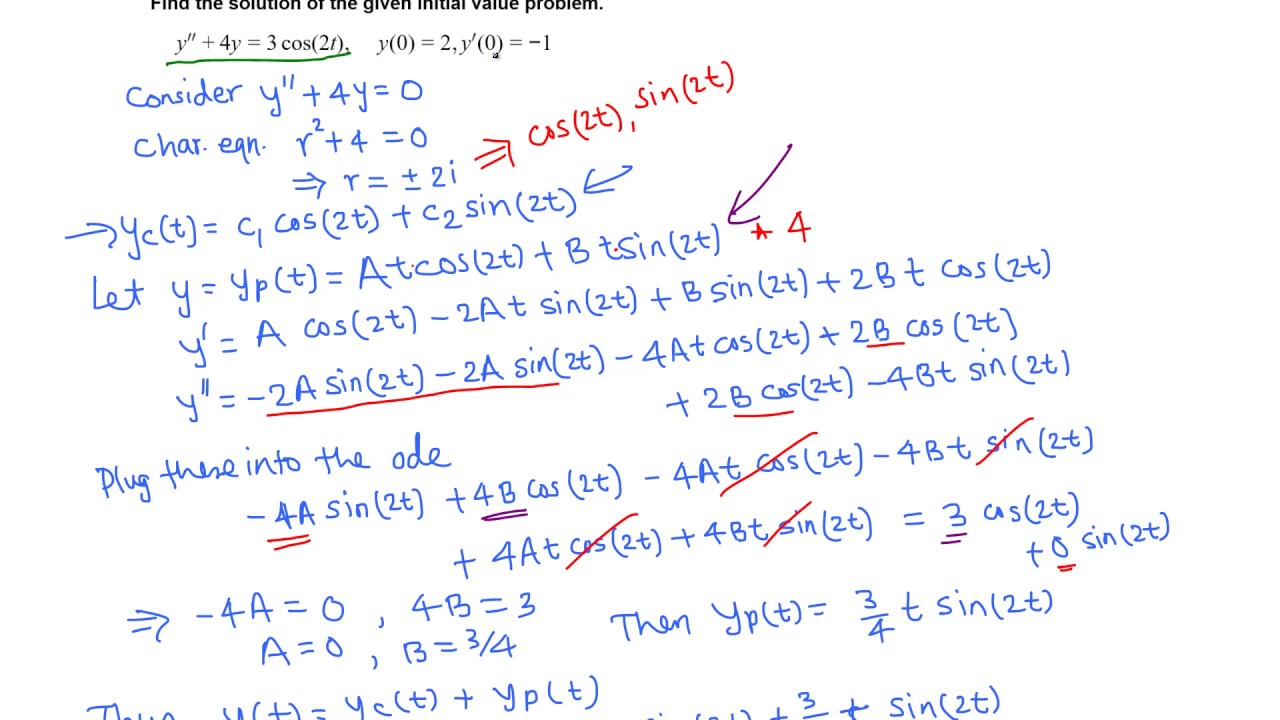 Diff Eqn: 2nd order non homogeneous IVP example 2/2 - YouTube
