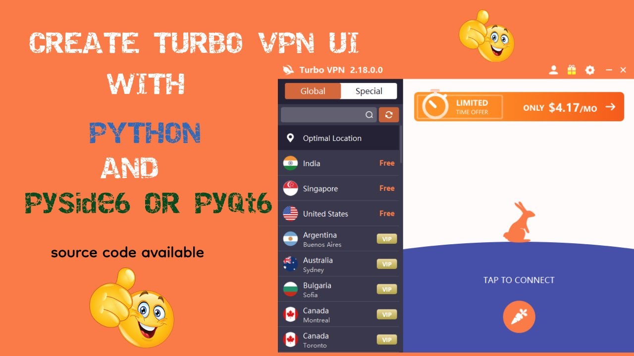 Modern Ui With Python Turbo Vpn Ui Design Pyside6 Or Pyqt6 Youtube