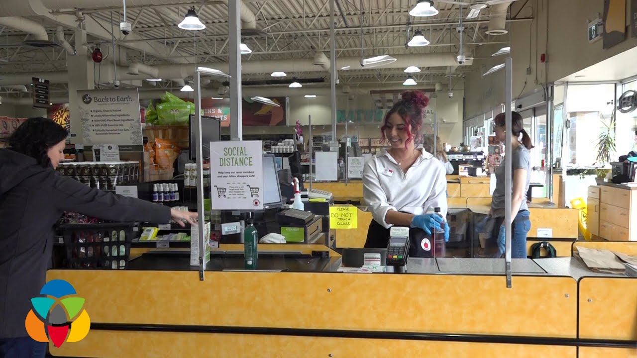 Glass barriers at the grocery checkout - YouTube