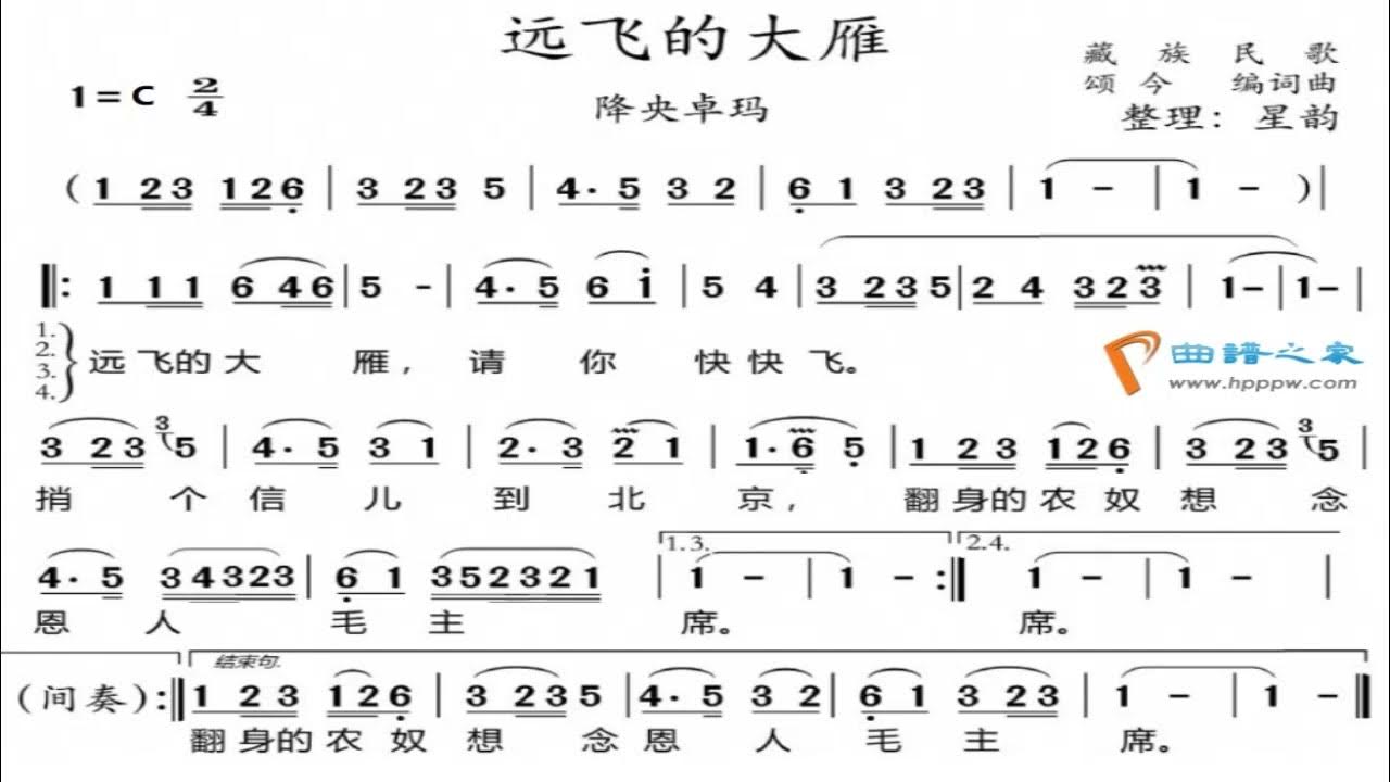 远飞的大雁/遠飛的大雁 C调伴奏 - instrumental in C - YouTube