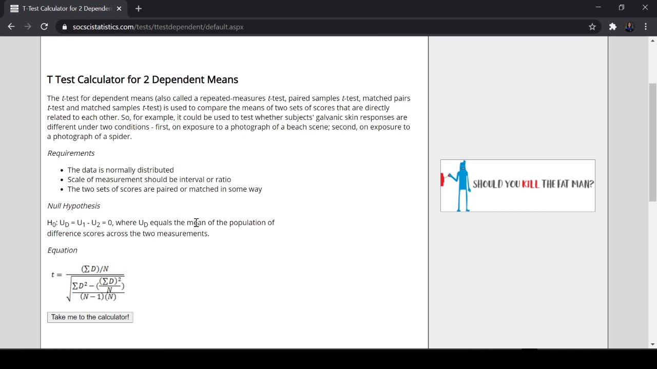 Statistical Analysis: T-test of Dependent Means - YouTube
