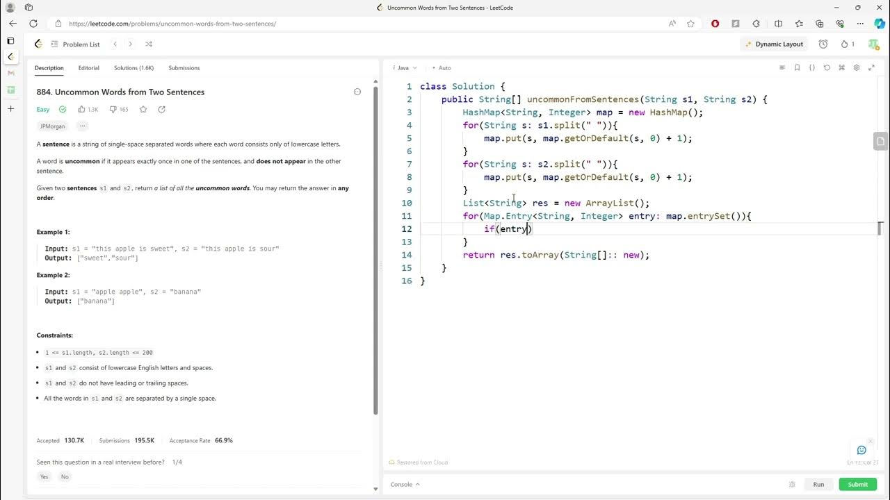 LeetCode 884 | Uncommon Words from Two Sentences | Java - YouTube