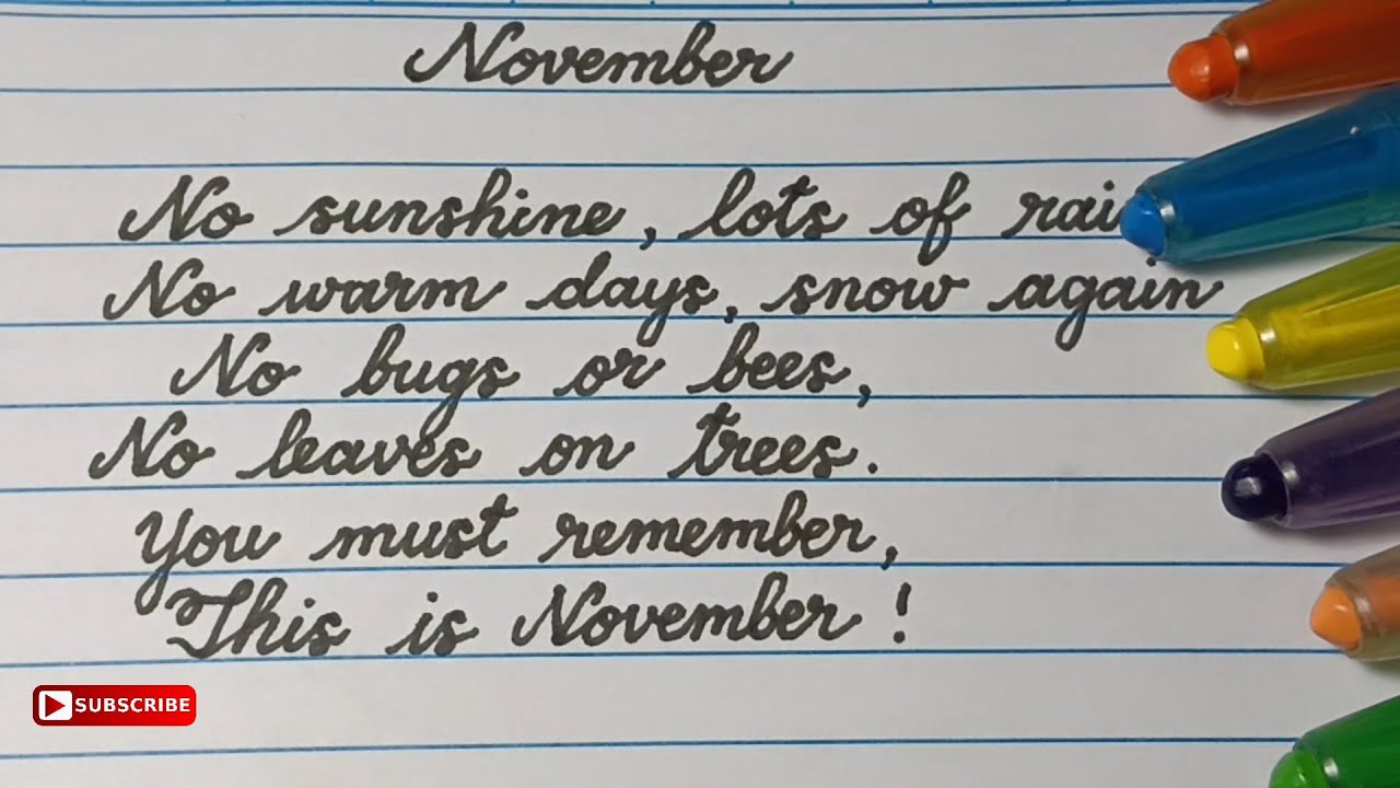 Cursive Writing Practice | Neat Cursive Handwriting | November Poem ...