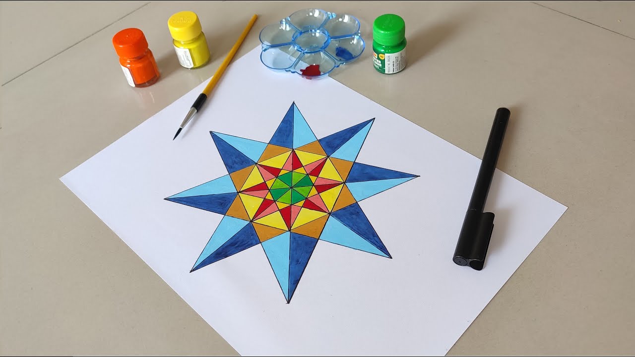 How To Draw Geometric Star Pattern step by step arts on paper ...