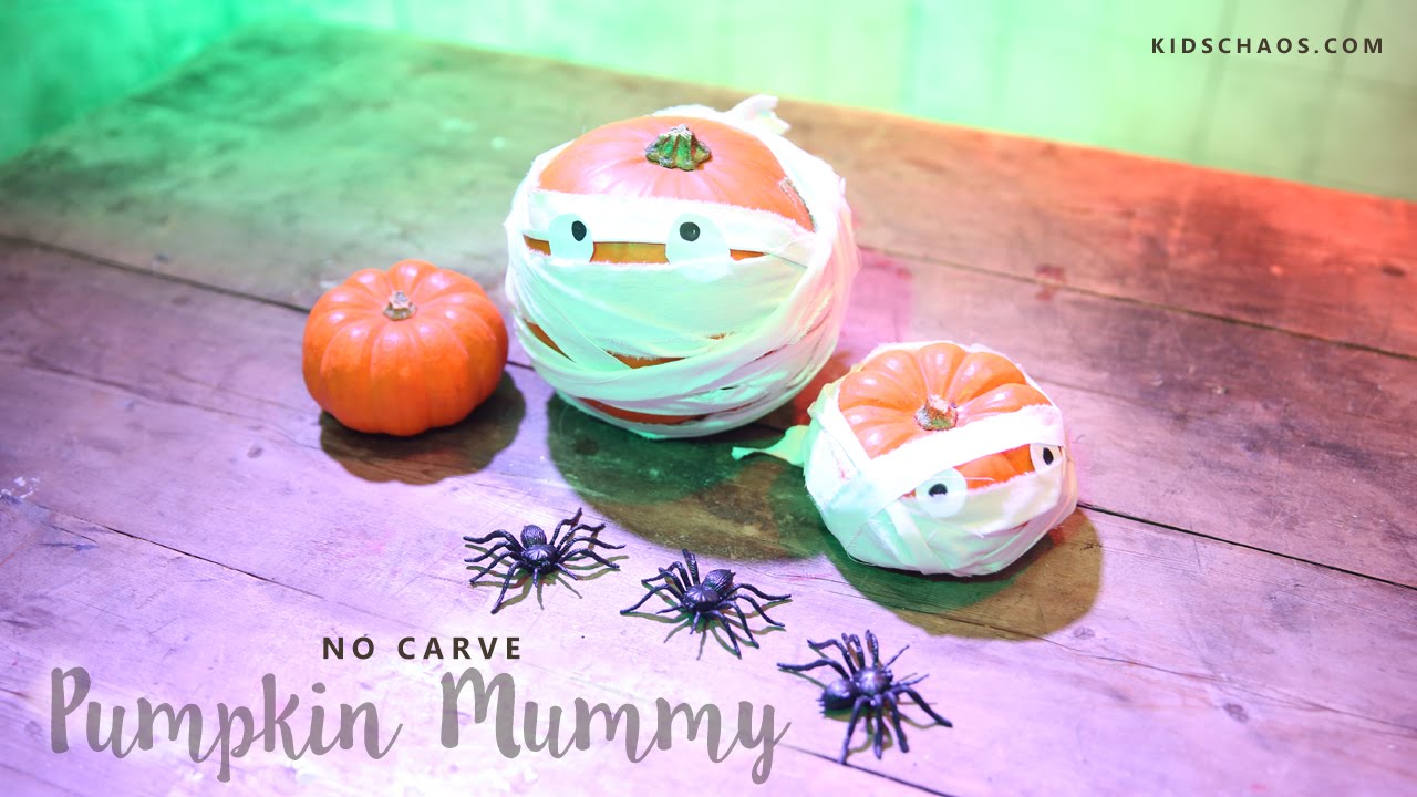 Halloween Crafts; No Carve Pumpkin Mummies - YouTube