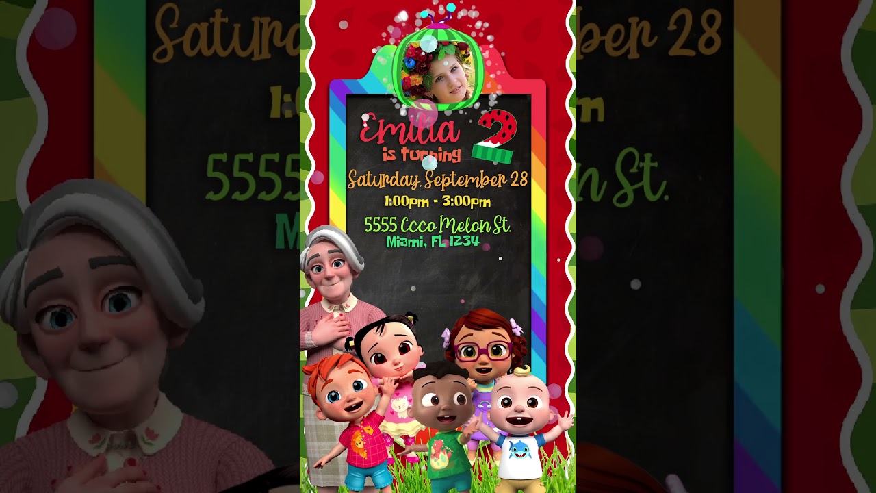 Cocomelon Animated Birthday Video Invitation with Picture - Payhip