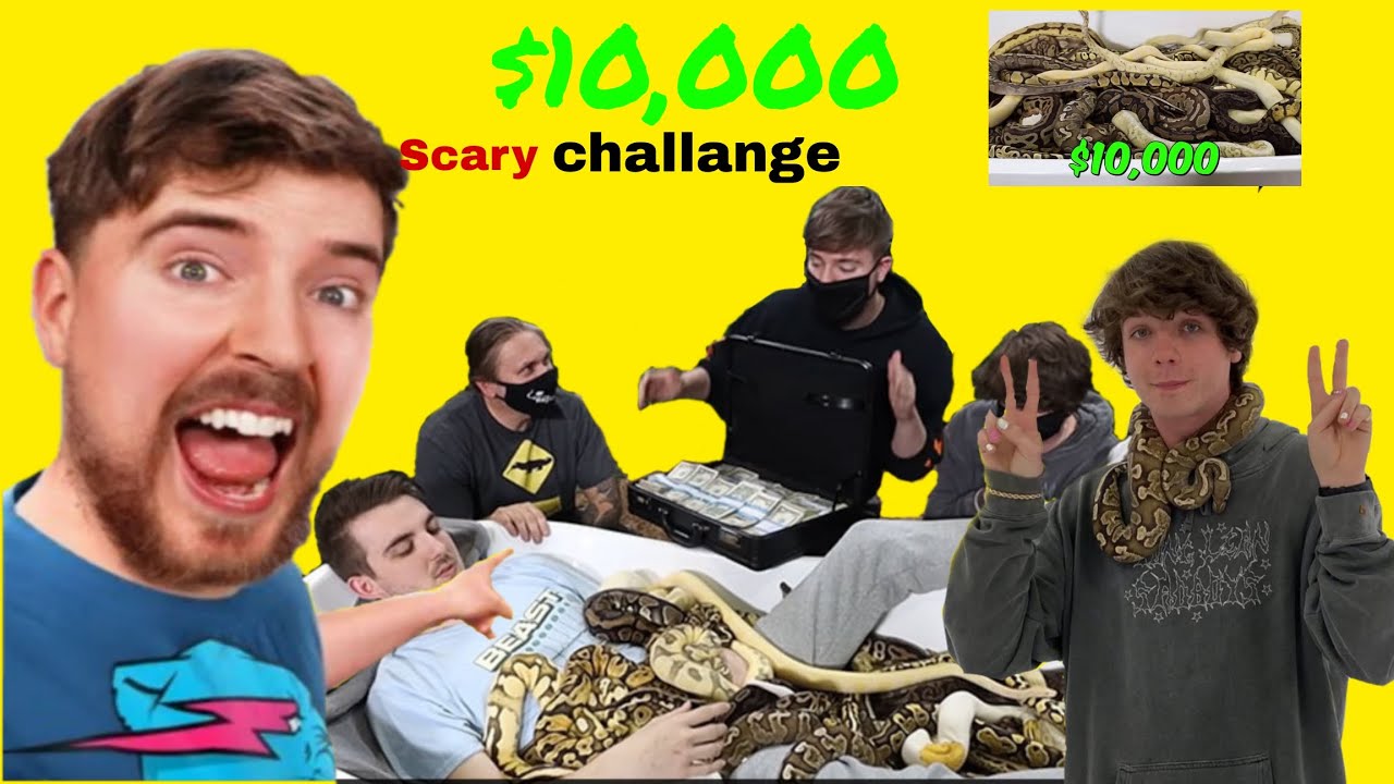 $10,000 snakes on bathtub challenge 😱😱😲🤯 Credit - mr. beast - YouTube
