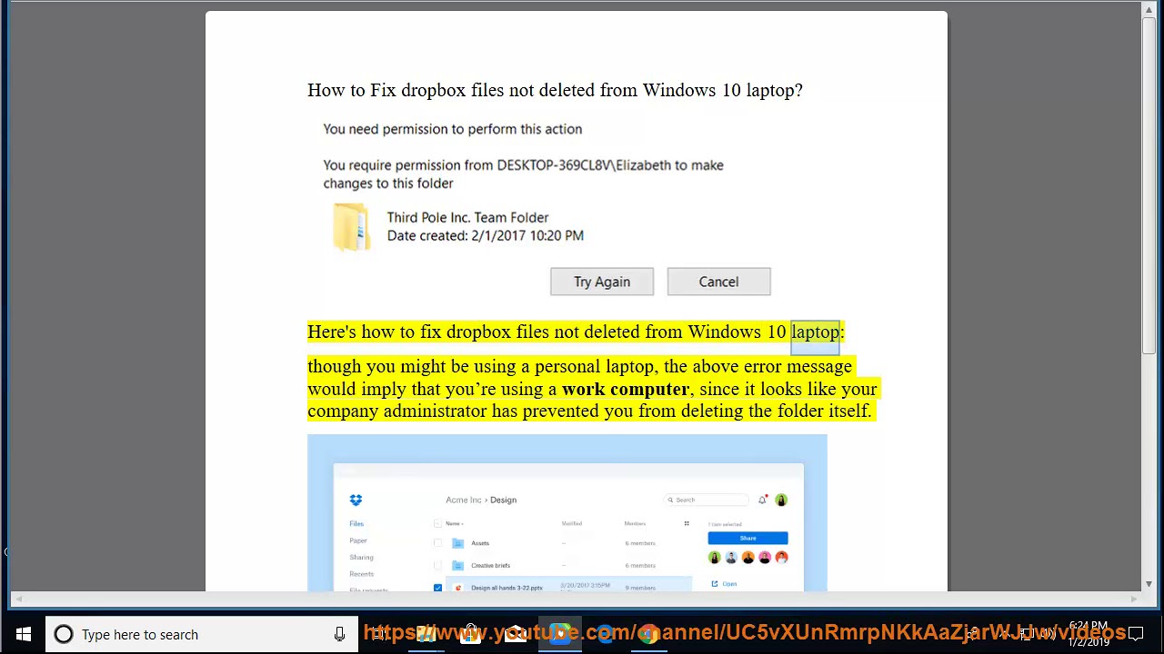 Fix dropbox files not deleted from Windows 10 laptop - YouTube
