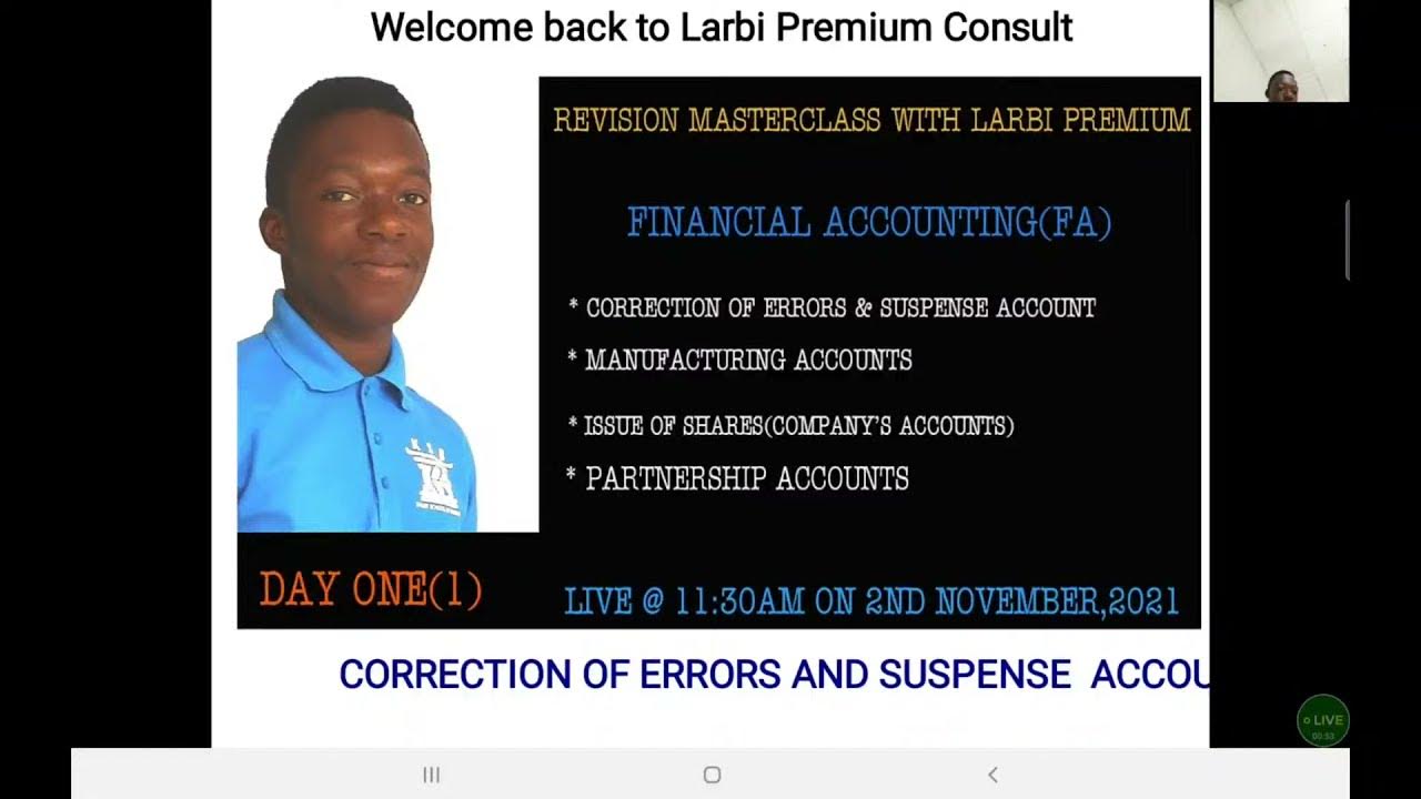 FULL TUTORIALS ON CORRECTION OF ERRORS AND SUSPENSE ACCOUNT - YouTube