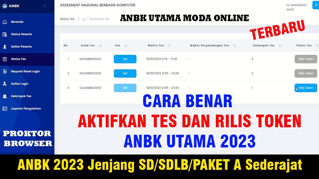 Cara Aktifkan Tes dan Rilis Token ANBK Full Daring 2023 | Full Tutorial ...