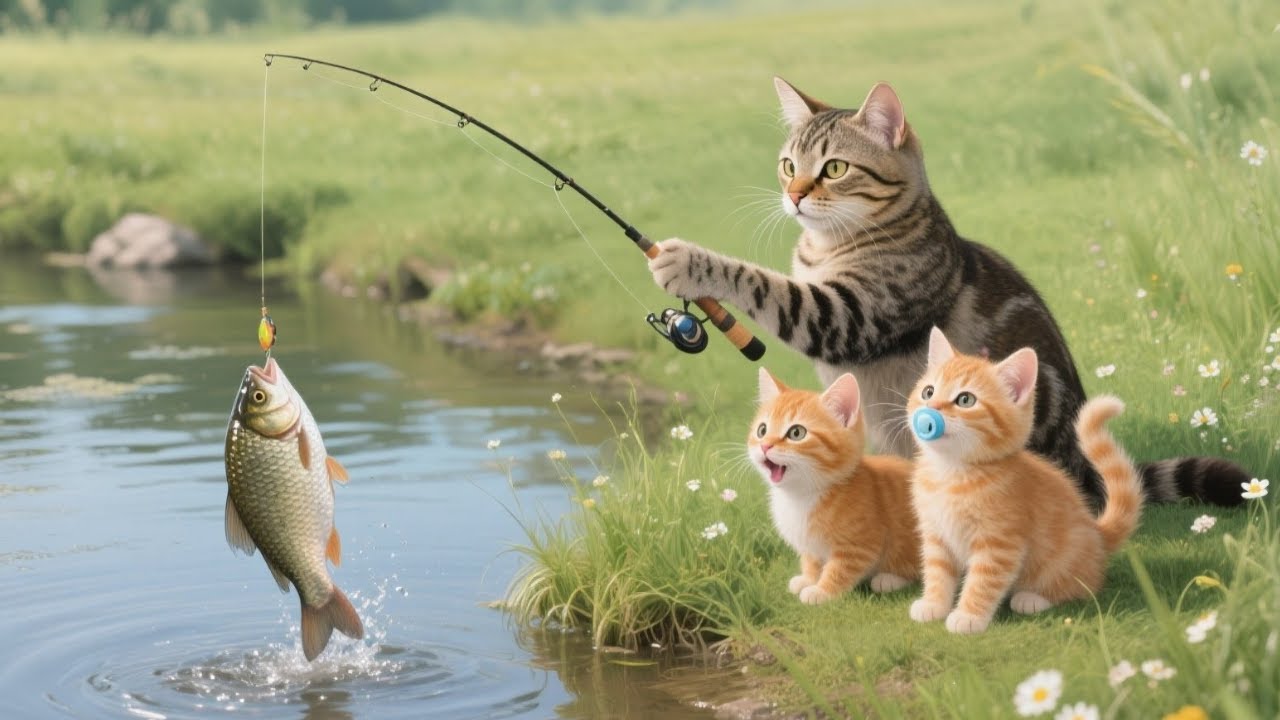 Mama Cat & Kittens catch fish by the river and cook fish at home 🐾🍲🐟 ...