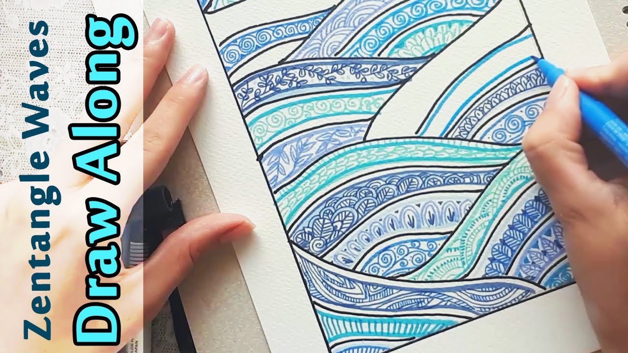 Waves Zentangle Sheet Fantasy Girl Hair And Sea Landscape Coloring