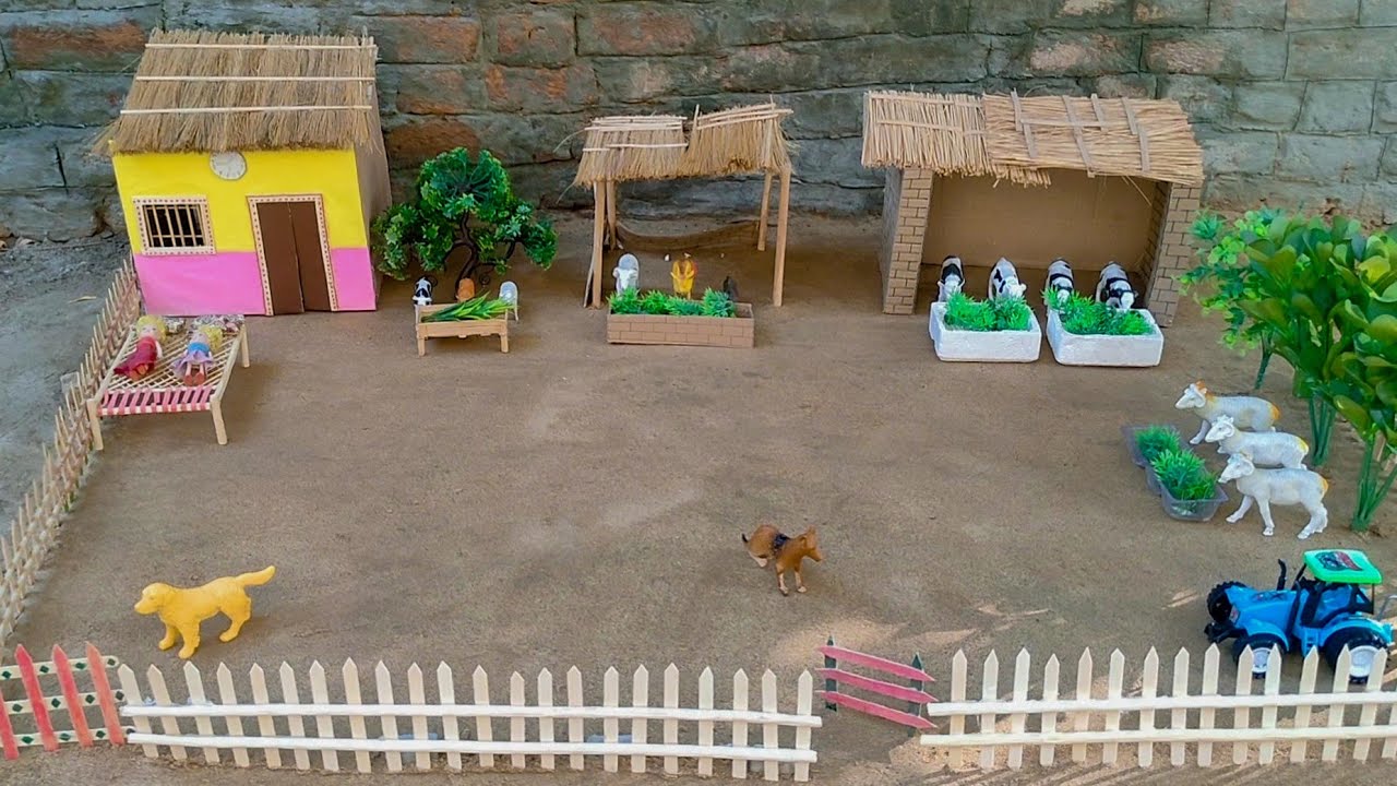 DIY beautiful mini village house | Mini Cow Shed | Mini Village Life ...