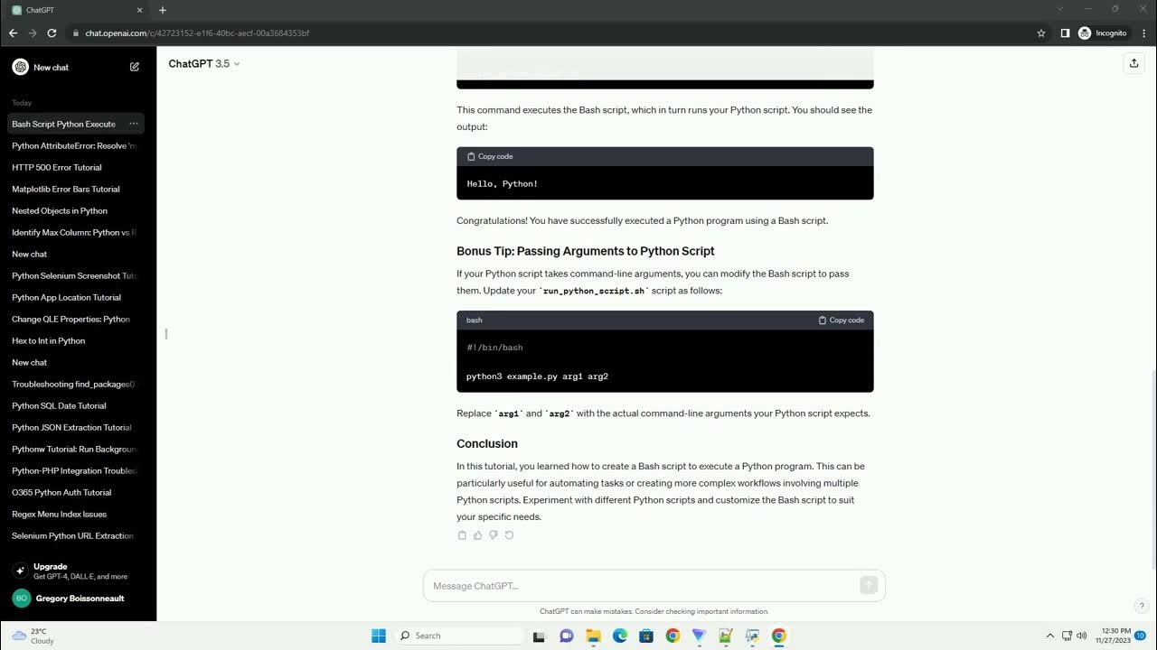 Execute python program with bash script - YouTube