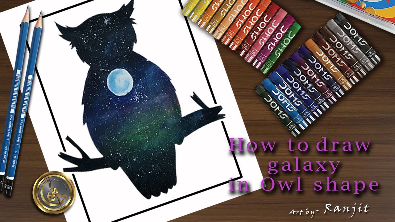 How to draw Galaxy in owl shape by oil pastel step by step art for ...