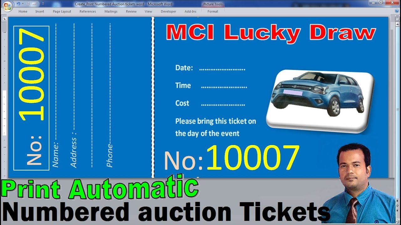 Create, Print numbered auction tickets in word - YouTube