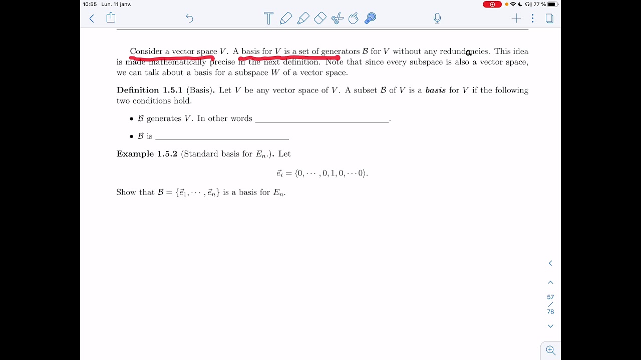 Linear Algebra 2 - 1.5.1 - Definition of a basis (Video 2) - YouTube