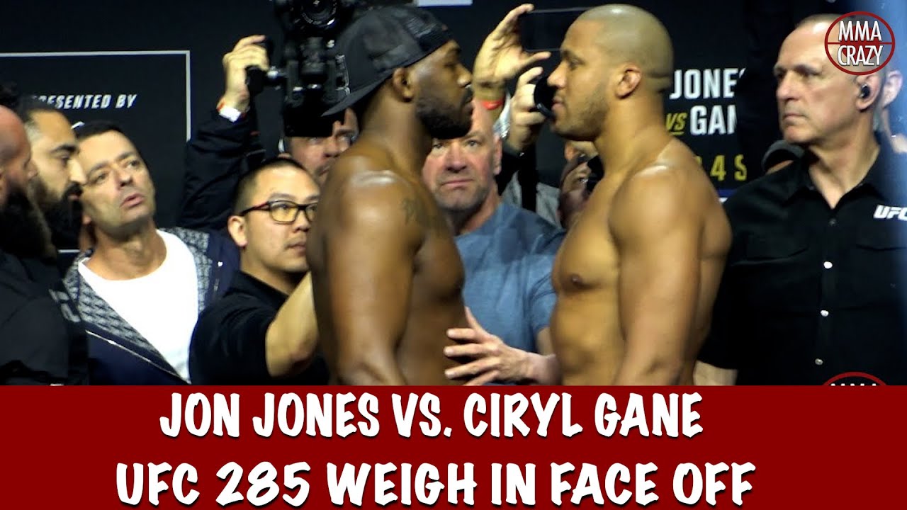 UFC 285: Jon Jones vs. Ciryl Gane weigh in Face Off - YouTube