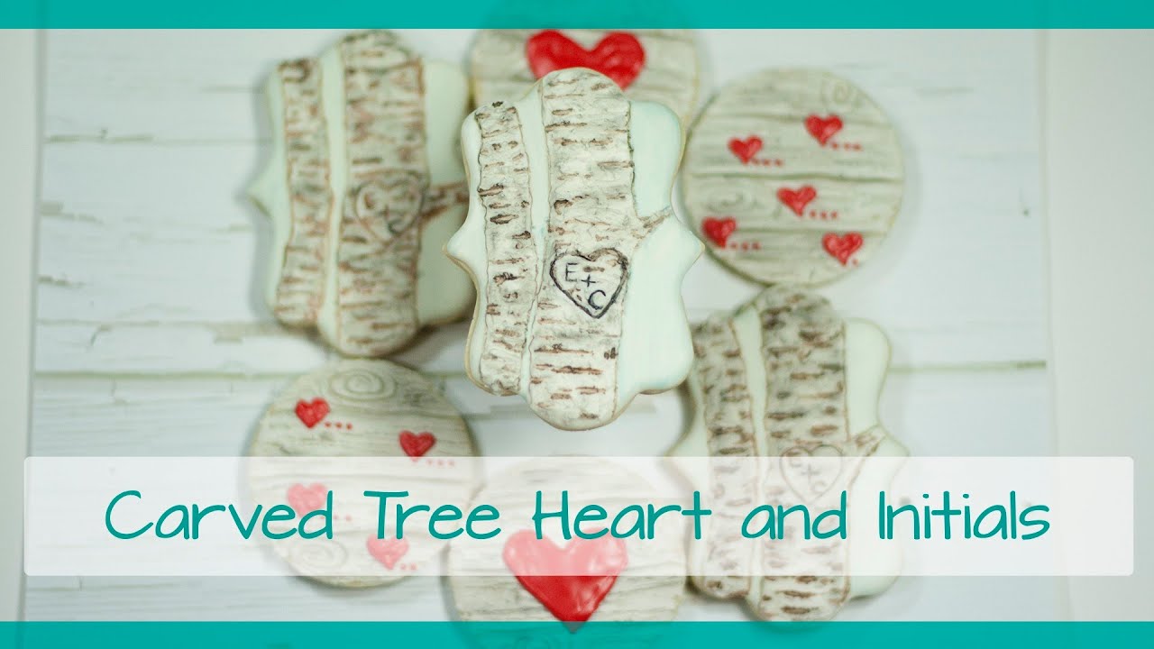 Tree Cookies with Carved Heart and Initials for Valentines Day - YouTube
