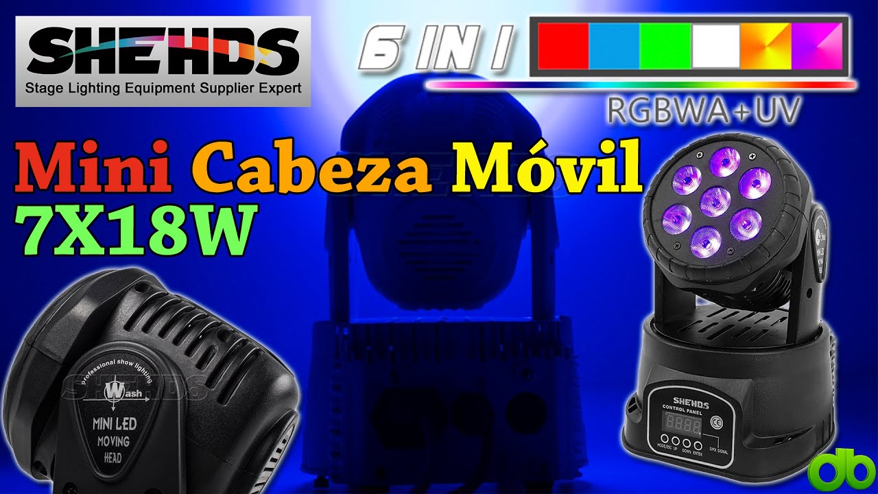 Mini Cabeza Móvil LED 7X18W Wash Light RGBWA + UV DJ Luces Shehds SHE ...