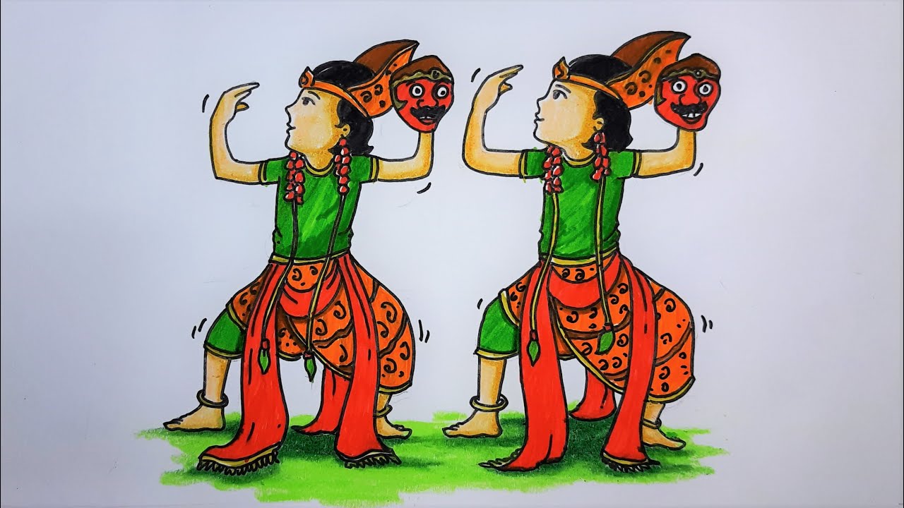 TUTORIAL MENGGAMBAR ORANG // MENGGAMBAR TARI TOPENG // GAMBAR PENARI ...