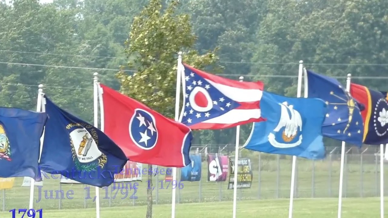 Waving State Flags of USA in order of Union Admission at Camp Perry ...