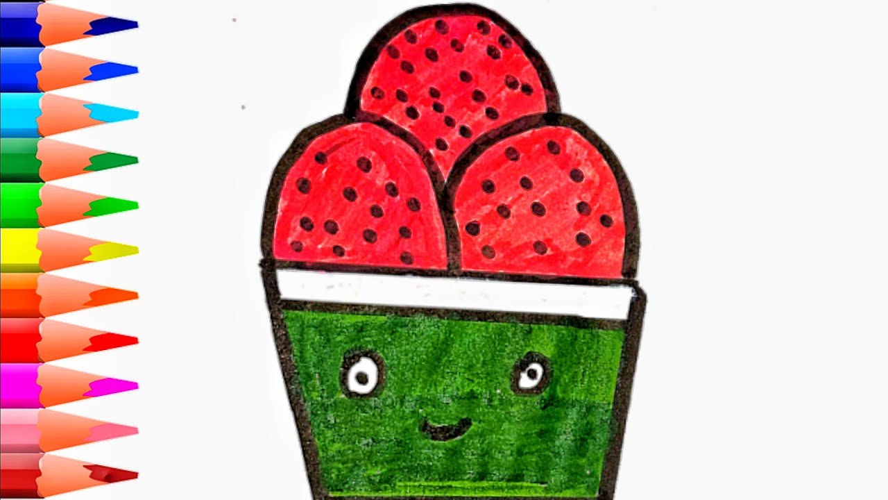 Cup watermelon ice cream | How to draw watermelon ice cream | step by ...