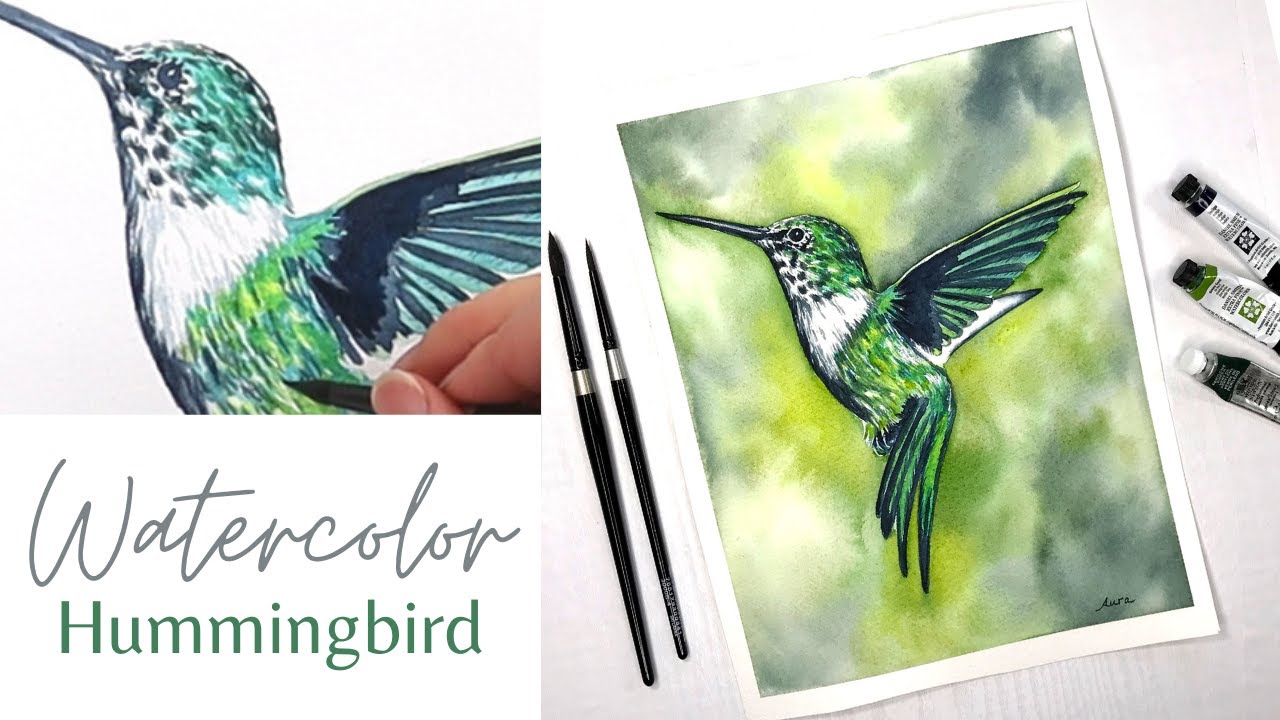 Watercolor Hummingbird Tutorial - Detailed Feathers Technique - YouTube