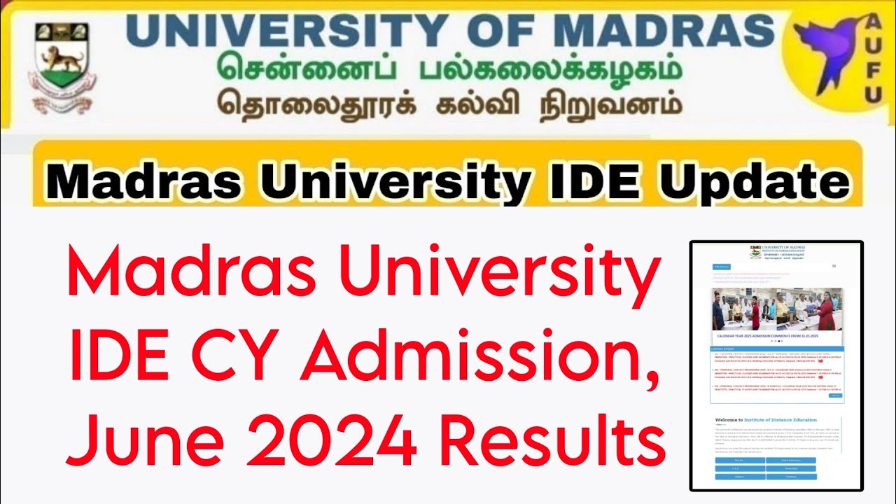 Madras University IDE June 2024 Results,CY 2025 Admission Last Date👍 ...