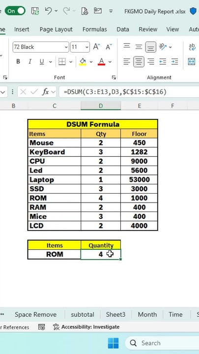 DSUM formula in excel || DSUM function in excel #exceltech #tricks ...