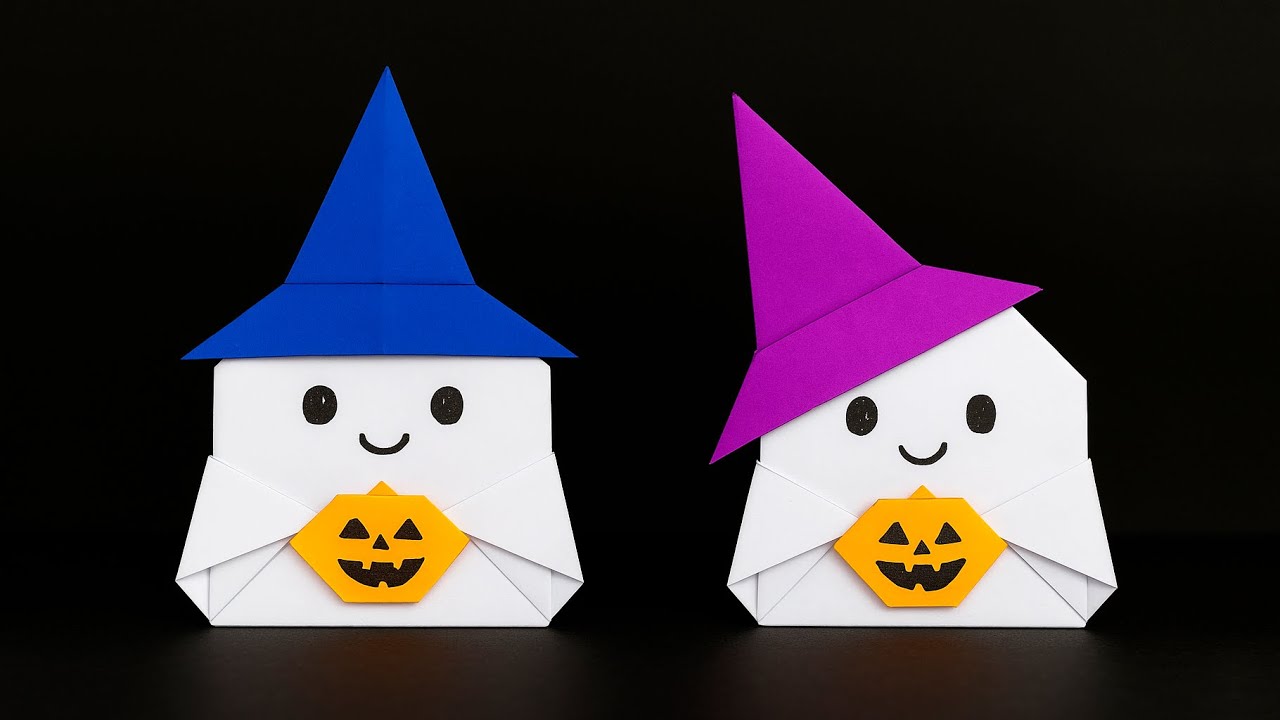 Easy Origami Ghost Holding a Pumpkin | Fun Halloween Craft Tutorial ...