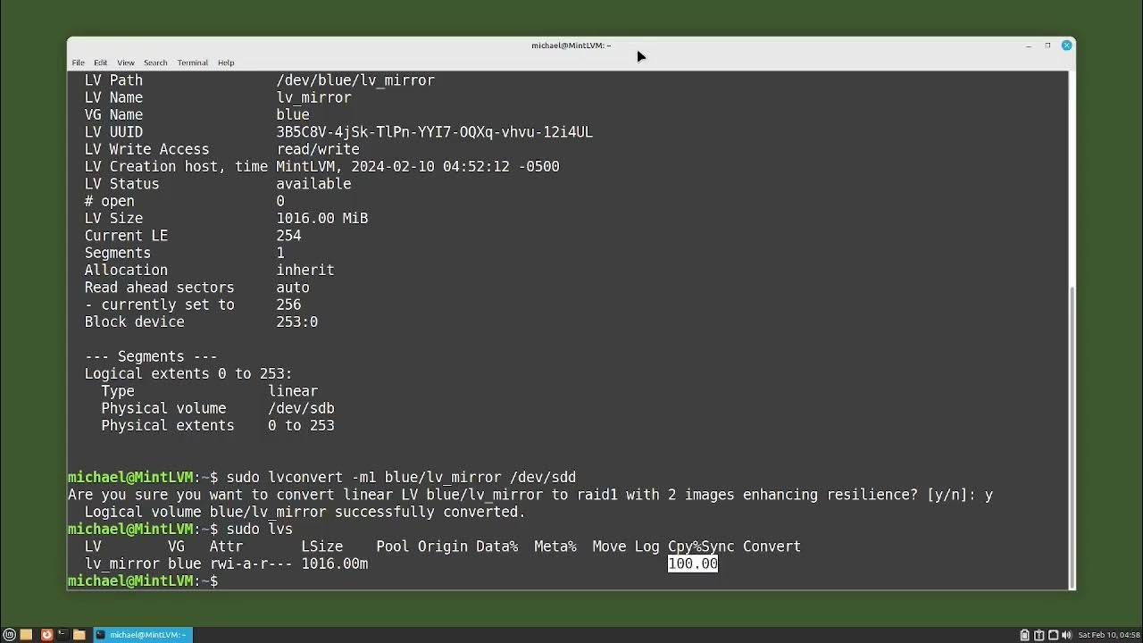 Linux Command Line (95) LVMpt5 - RAID1 Mirror - YouTube