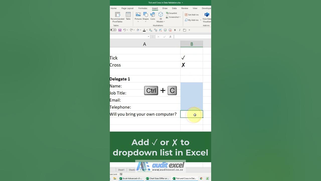 Tick/ cross option in Excel dropdown lists - YouTube
