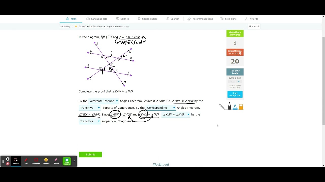 IXL - Checkpoint: Line and angle theorems (Geometry) - YouTube