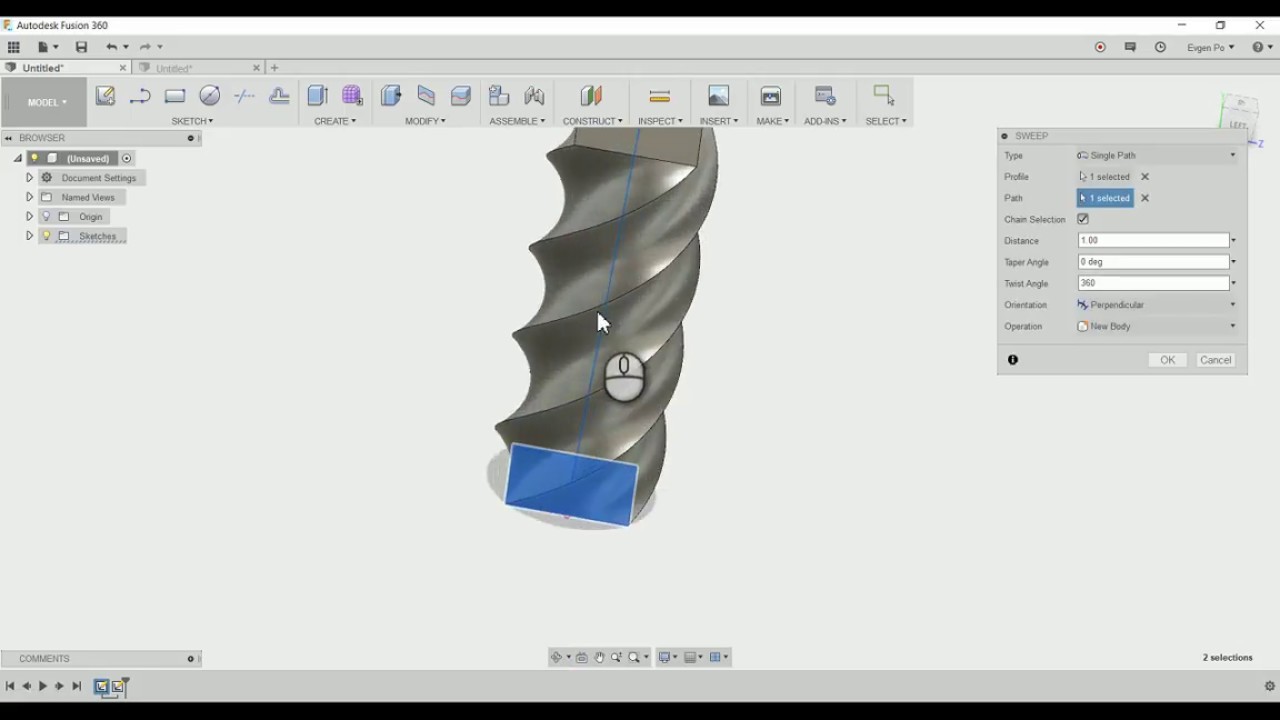 Fusion 360 - Sweep - Операция вытягивания по траектории - YouTube