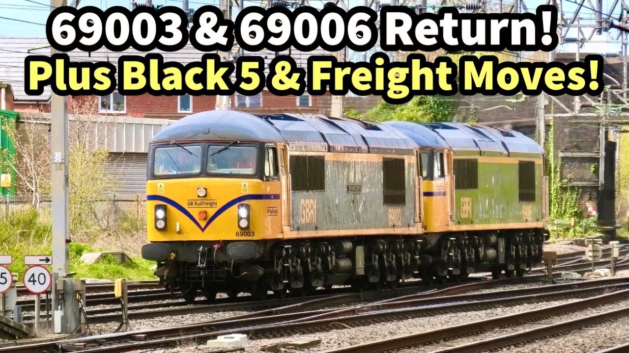 69003 & 69006 RETURN! Black 5 & 66793 with 2 x CRANES, Class 730 test ...