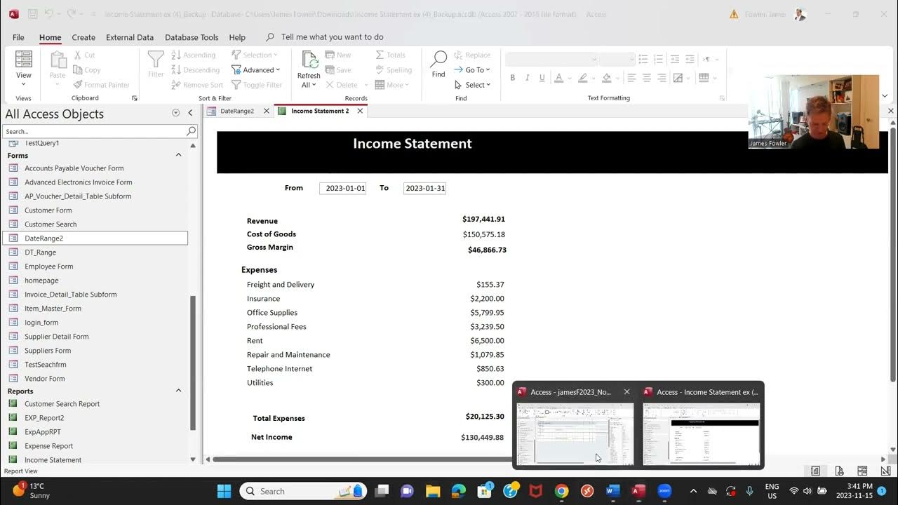 Microsoft Access Building an Income Statement Part 2 - YouTube