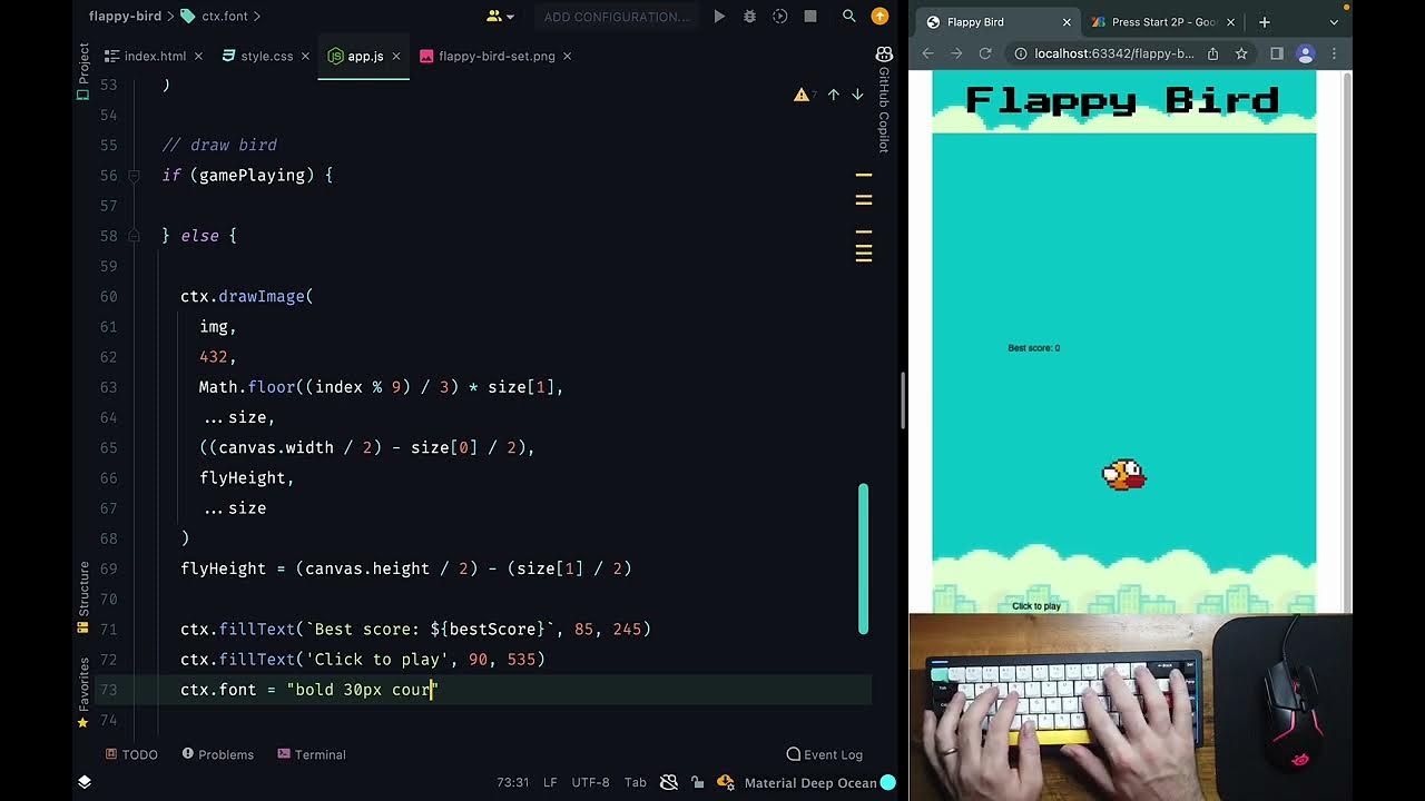 ASMR Programming | Build Flappy Bird Game in JavaScript [No talking] - YouTube