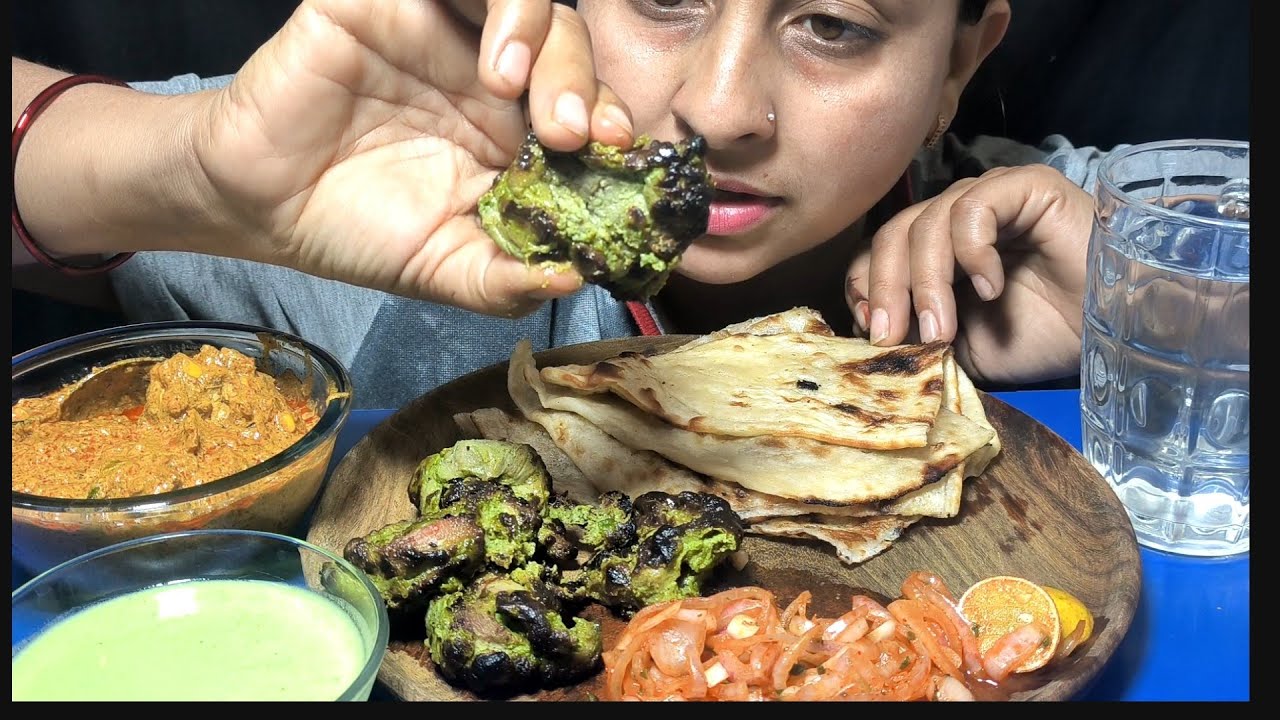 CHICKEN ASMR| EATING CHICKEN RAHA,HARA BHARA CHICKEN, SPICY CHUTNEY ...