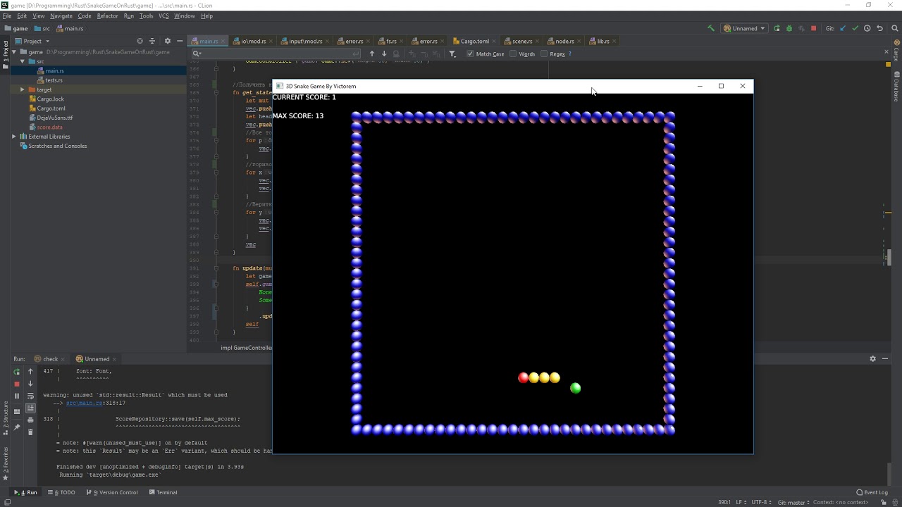 Snake game on Rust-lang 10 - YouTube