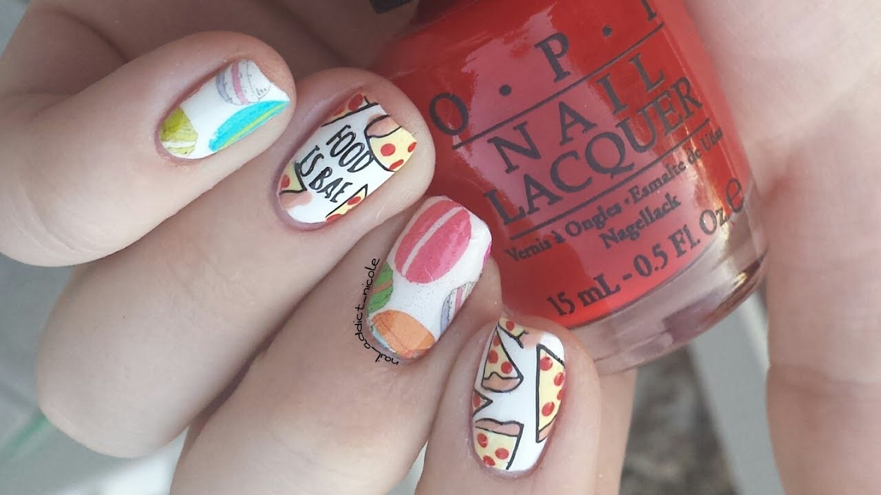 Junk Food Mani! - Macaroon and Pizza Nails - YouTube