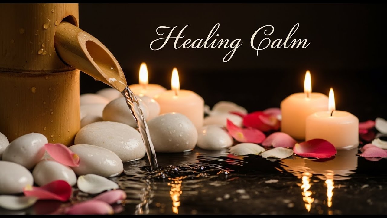 Calming Zen Cloud Ambience Bamboo Fountain and Candle Glow for Healing ...