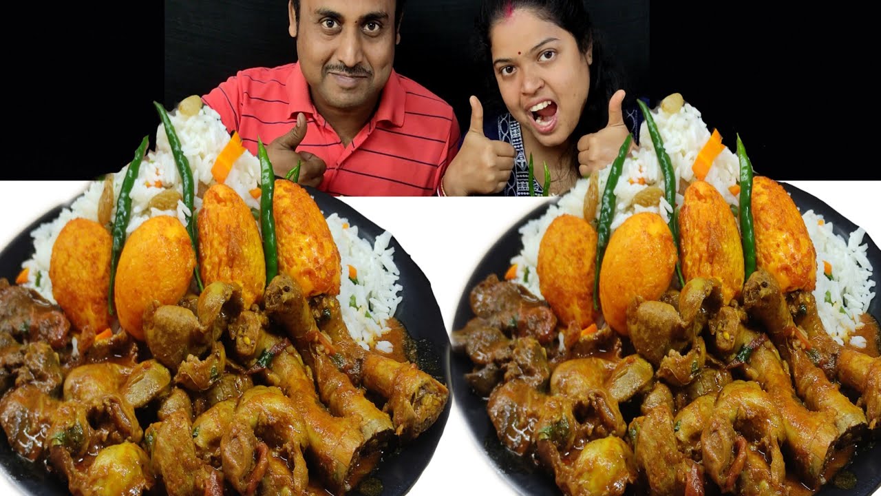 CHICKEN GIZZARDS NECK METE MASALA EGG FRYED RICE EATING CHALLENGE ...