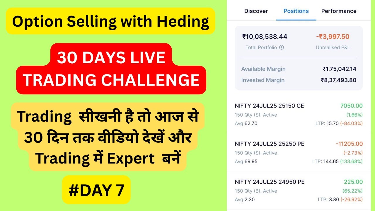 Live Option Selling with Hedging | Day 7 | #HedgingStrategy ...