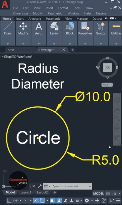 Circle (Radius - Diameter) #autocad #tutorial - YouTube