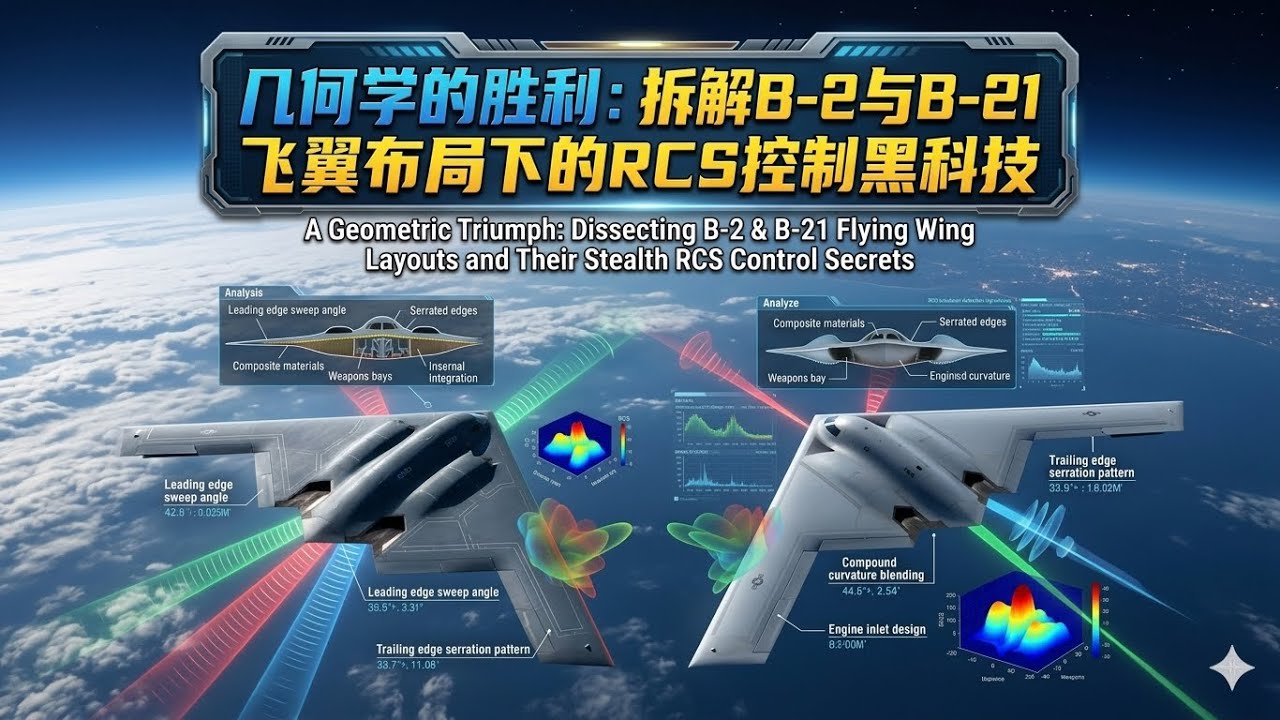 几何学的胜利：拆解B-2与B-21飞翼布局下的RCS控制黑科技#B21 #B2轰炸机 #隐身技术 #飞翼布局 #RCS #雷达散射截面积 ...